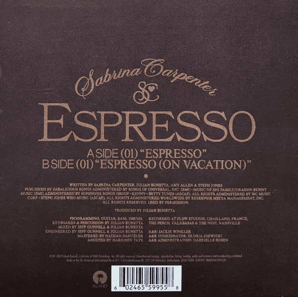 SABRINA CARPENTER - Espresso 7" Single Vinyl – JWrayRecords